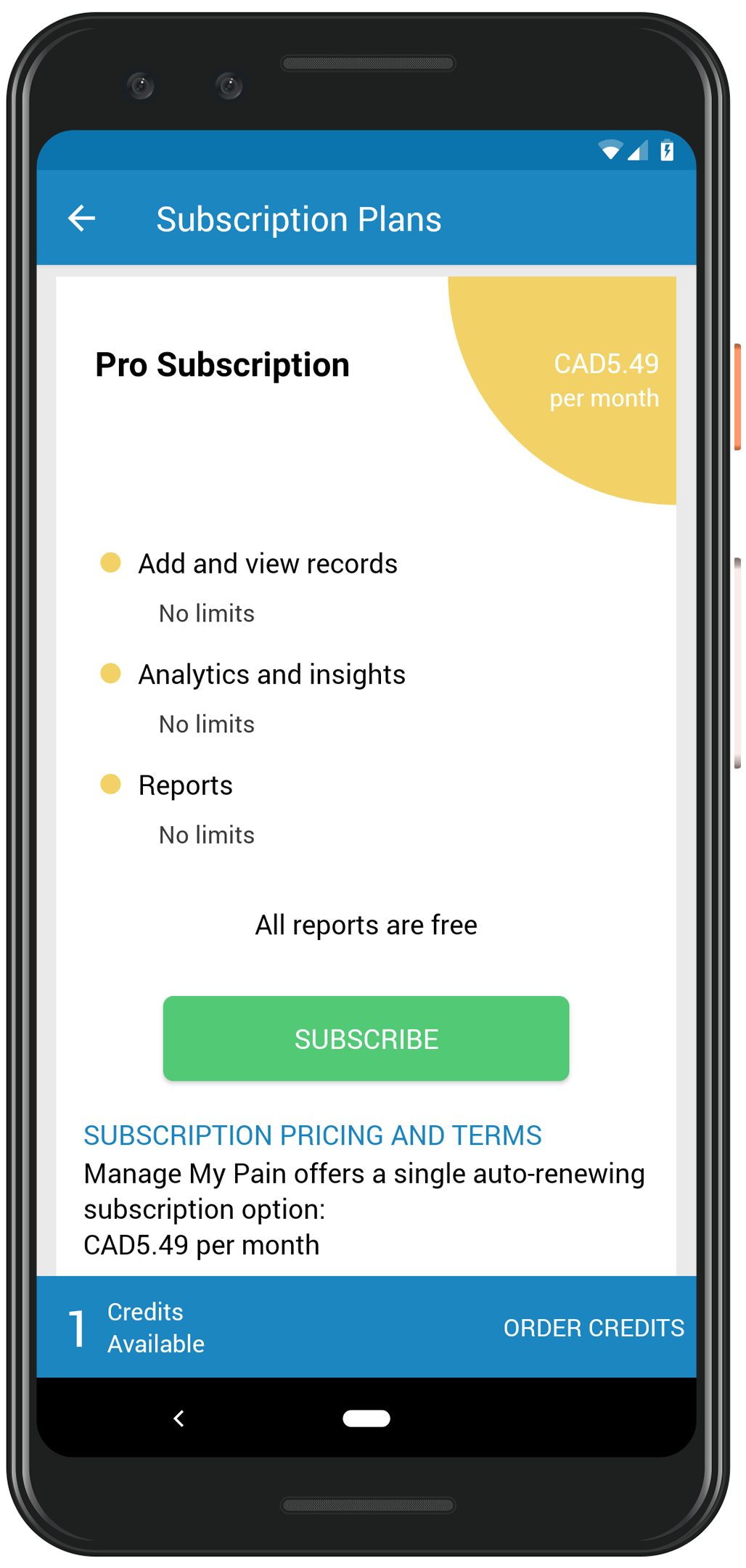 My Profile | User Guide - Subscription Plans and Credits
