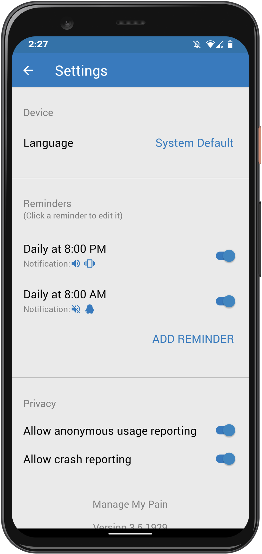 Settings | Reminders